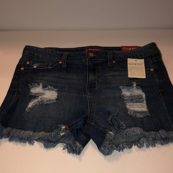 Guess | Shorts | Guess Skyler Destroyed Shortie Medium Wash Frayed Cut Off Denim Shorts | Poshmark
